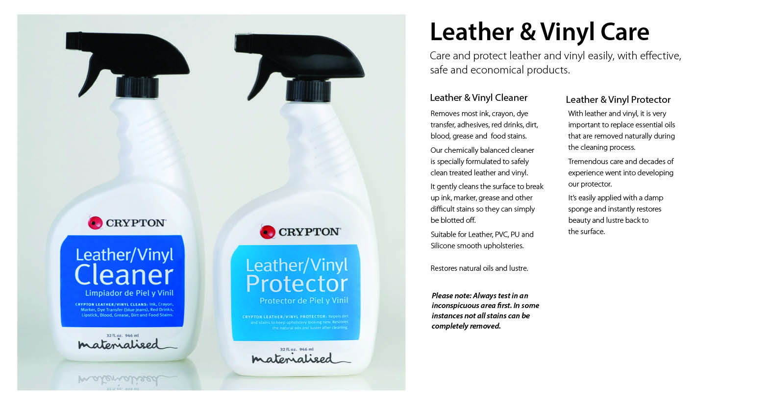 Vinyl, PU, EPU & Silicone Cleaning & Care Products - Materialised